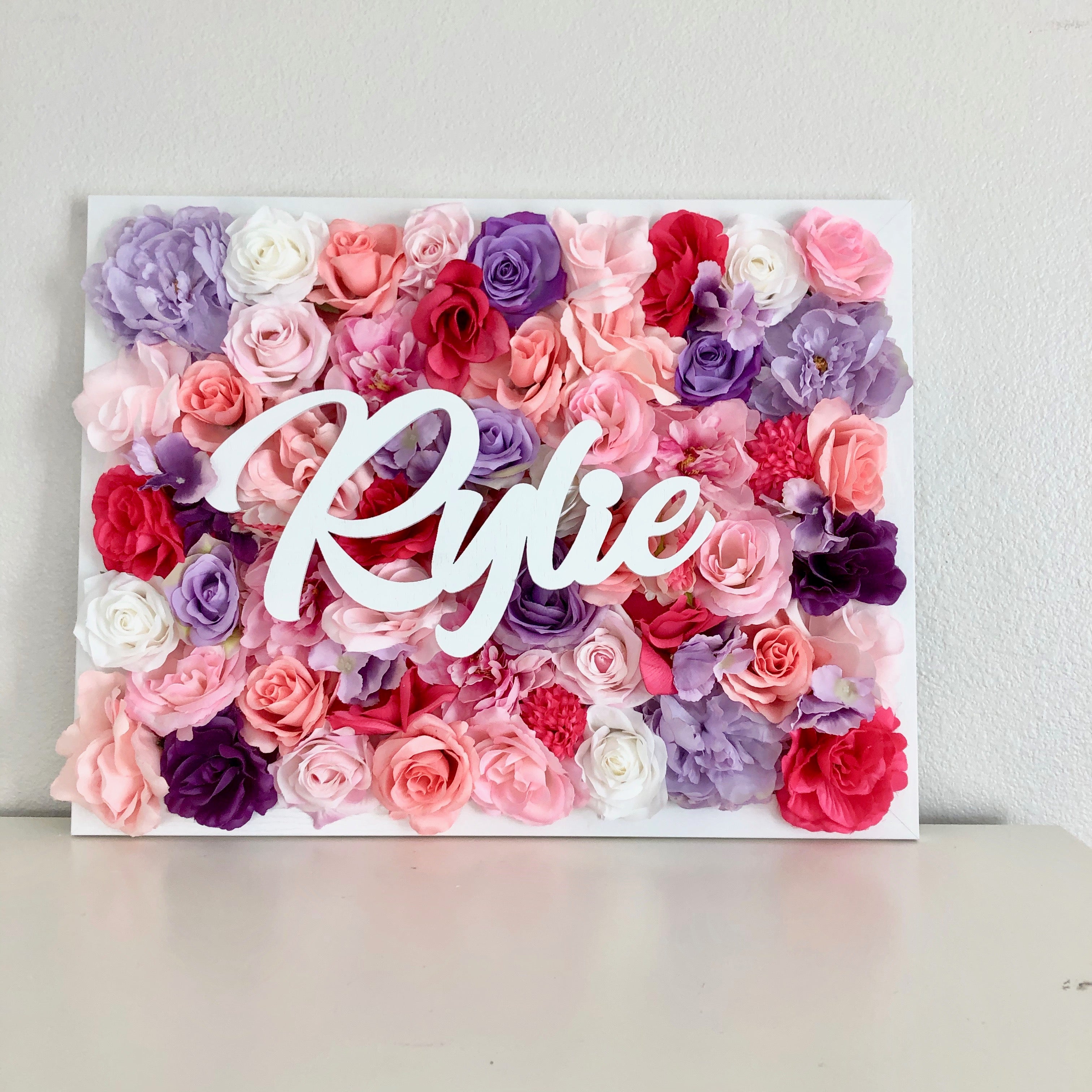 Baby Girl Floral Wall with Name Sign Custom Painted Wood Nursery Decor ...