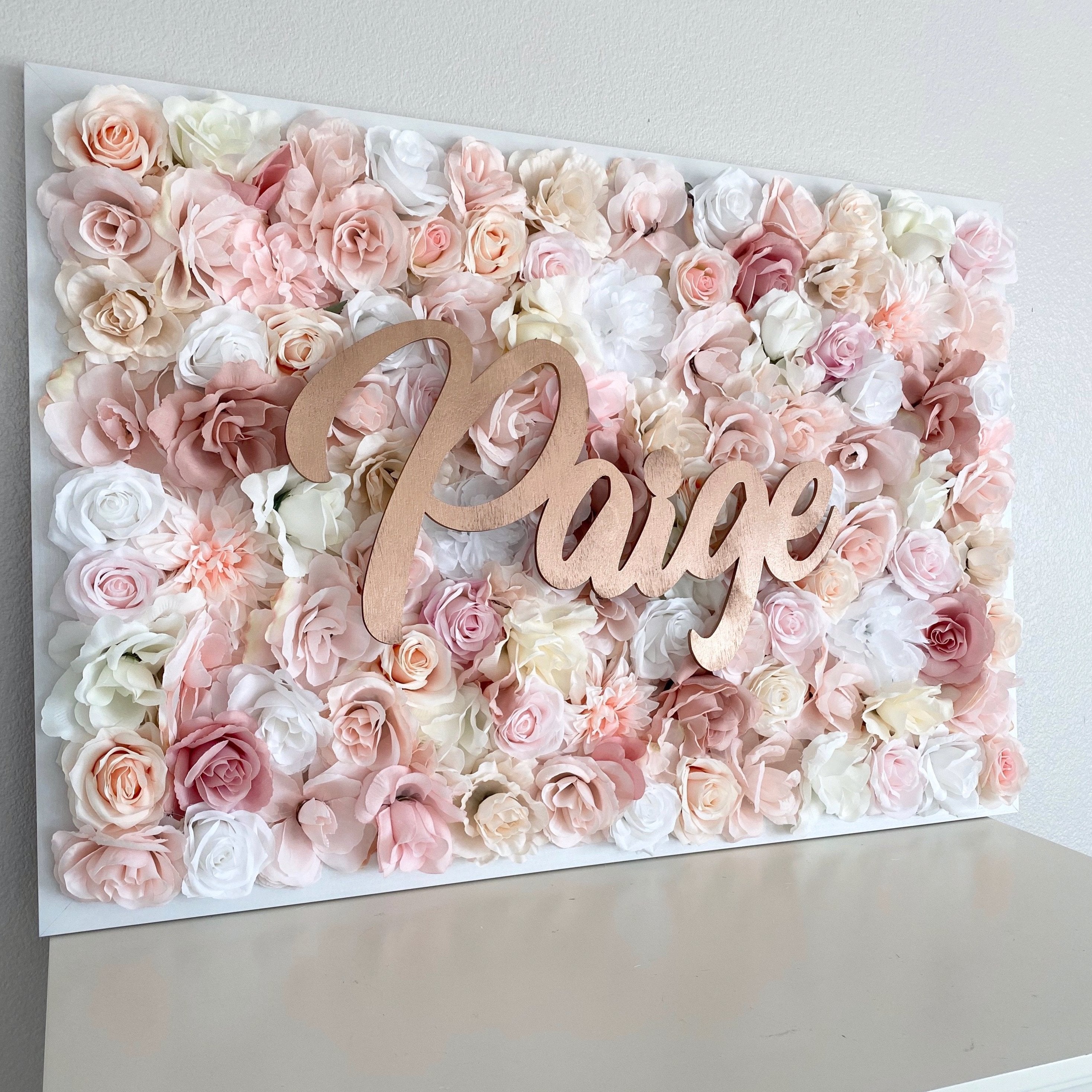 First Birthday Flower Wall with Name Sign Custom Backdrop – Rosey Studio Co